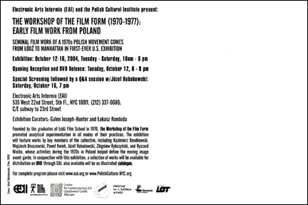 Electronic Arts Intermix: The Workshop of the Film Form (1970-1977): Early Film Work from Poland